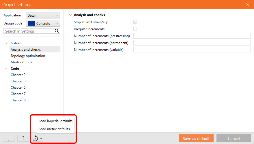 Project settings | IDEA StatiCa